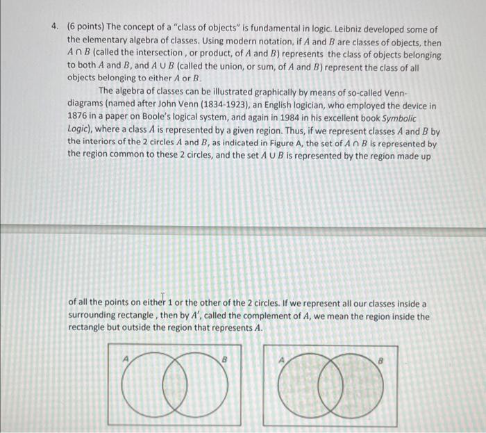 Solved 4. (6 points) The concept of a "class of objects" is | Chegg.com