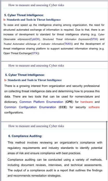 Solved How to measure and assessing Cyber risks ? There are | Chegg.com