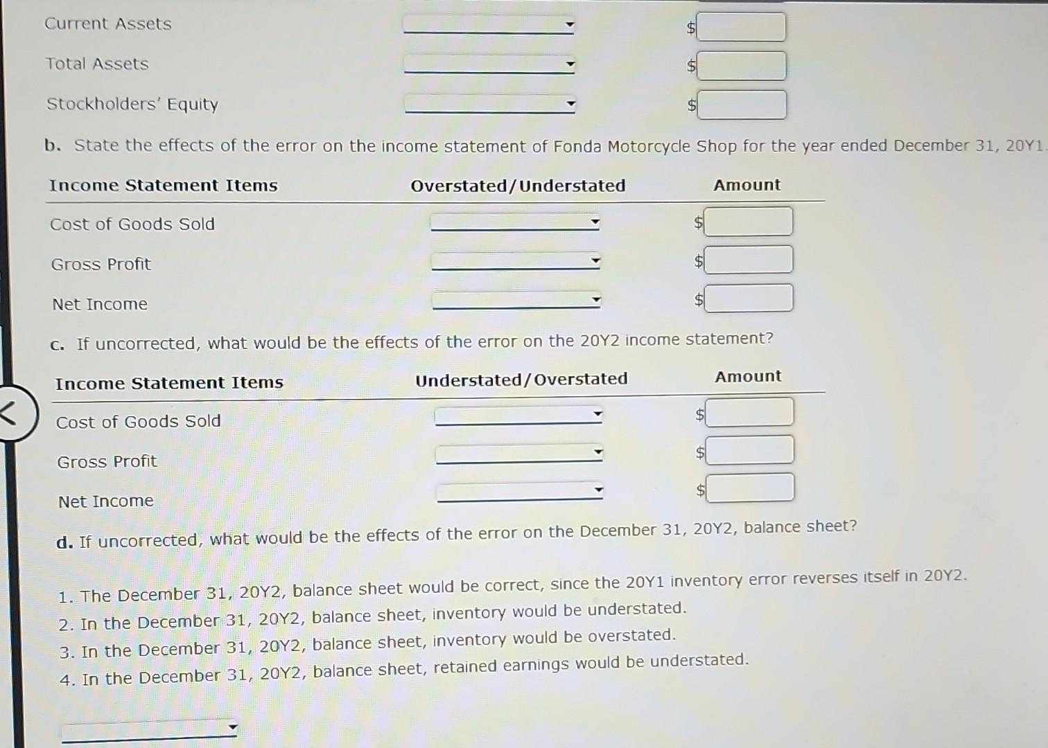 Solved Effect of errors in physical inventory Fonda | Chegg.com