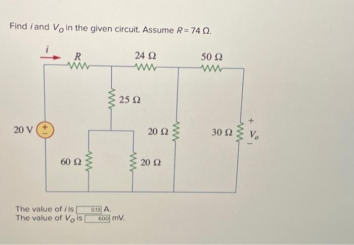 Solved Find I and VO in the given circuit. Assume R=74Ω. The | Chegg.com