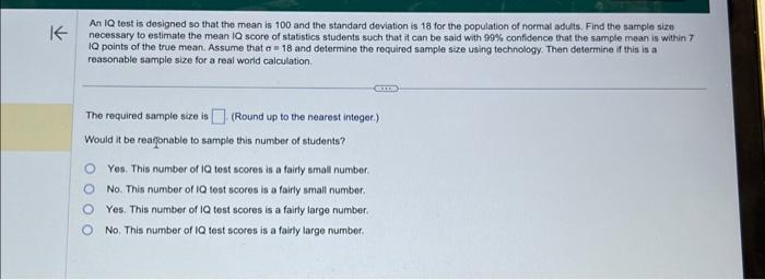 Solved An 1Q test is designed so that the mean is 100 and | Chegg.com