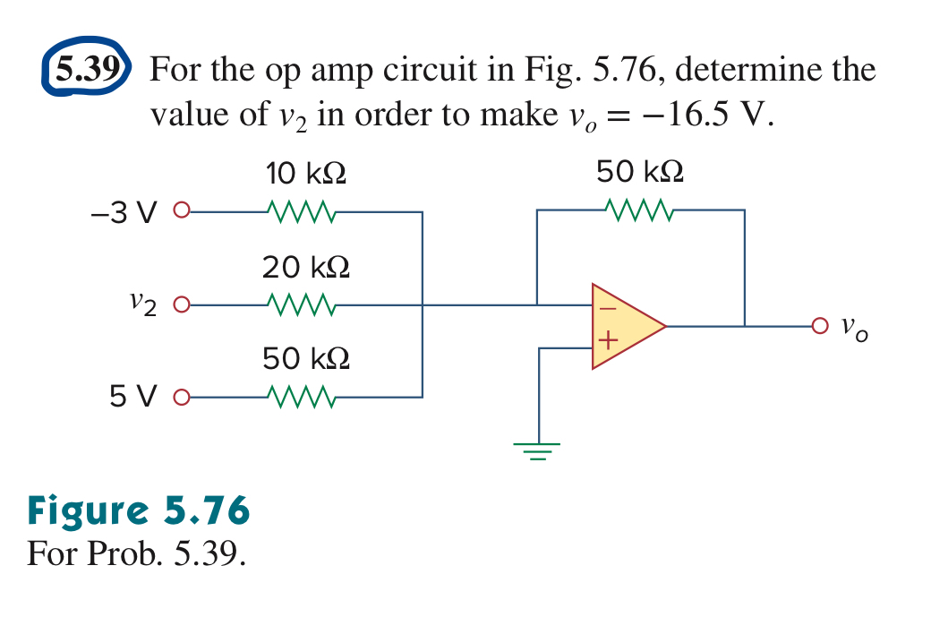 Solved 5.39 ﻿For the op amp circuit in Fig. 5.76, ﻿determine | Chegg.com