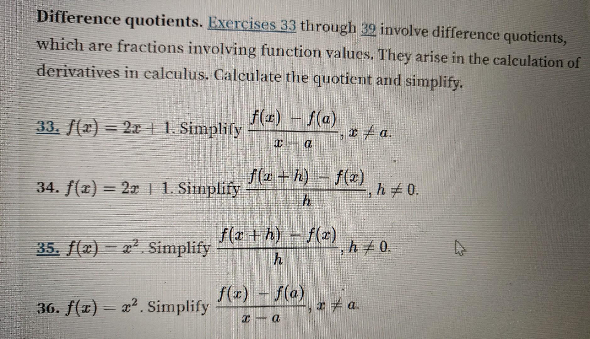 Solved Difference Quotients Exercises 33 Through 39 Involve