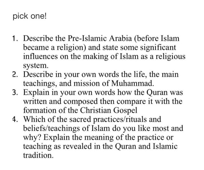 1. Describe the Pre-Islamic Arabia (before Islam | Chegg.com