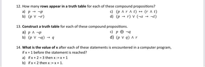 Solved 12. How many rows appear in a truth table for each of | Chegg.com
