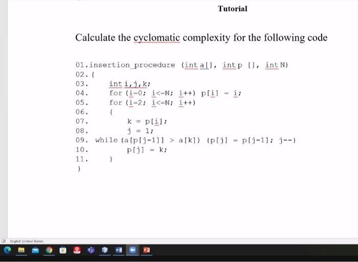 Solved Tutorial Calculate the cyclomatic complexity for the | Chegg.com