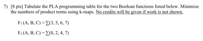 Solved Pts Tabulate The Pla Programming Table For The Two 