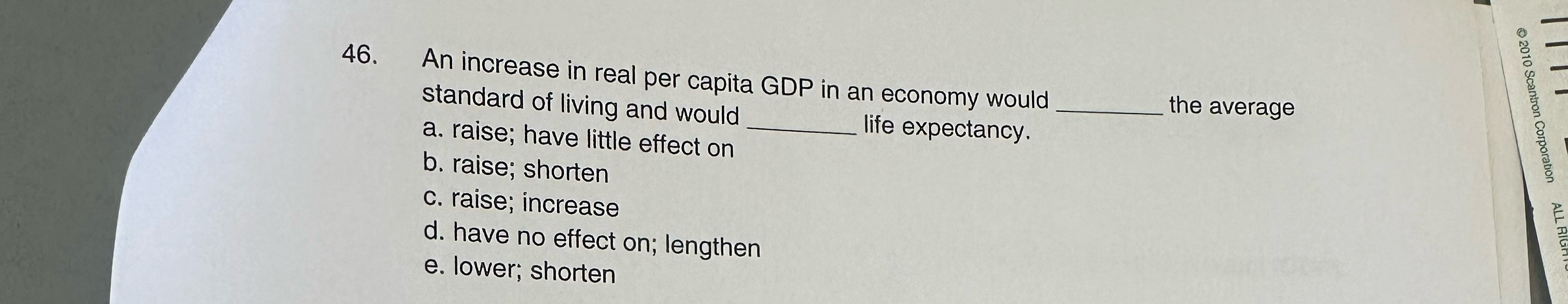 Solved An increase in real per capita GDP in an economy | Chegg.com