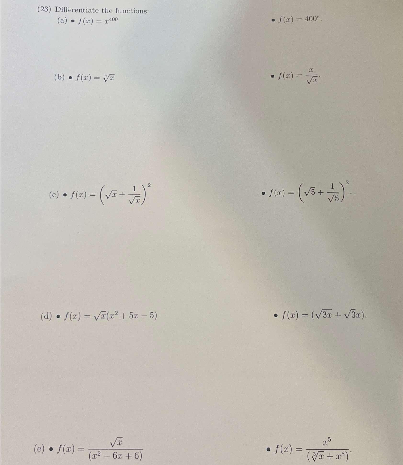 Solved (23) ﻿Differentiate the | Chegg.com