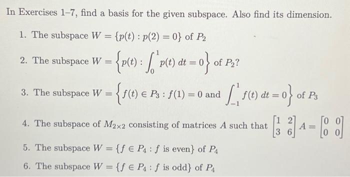 Solved In Exercises 1-7, find a basis for the given | Chegg.com