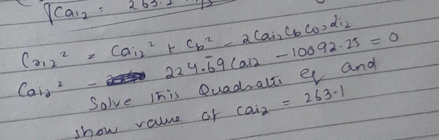 Cr12=Ca122+cb2−2Ci2cbc0 diz 2 Caid 2−224.69 Caid | Chegg.com
