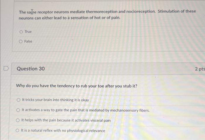 Solved The saThe receptor neurons mediate thermoreception | Chegg.com