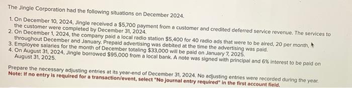 Solved The Jingle Corporation had the following situations | Chegg.com