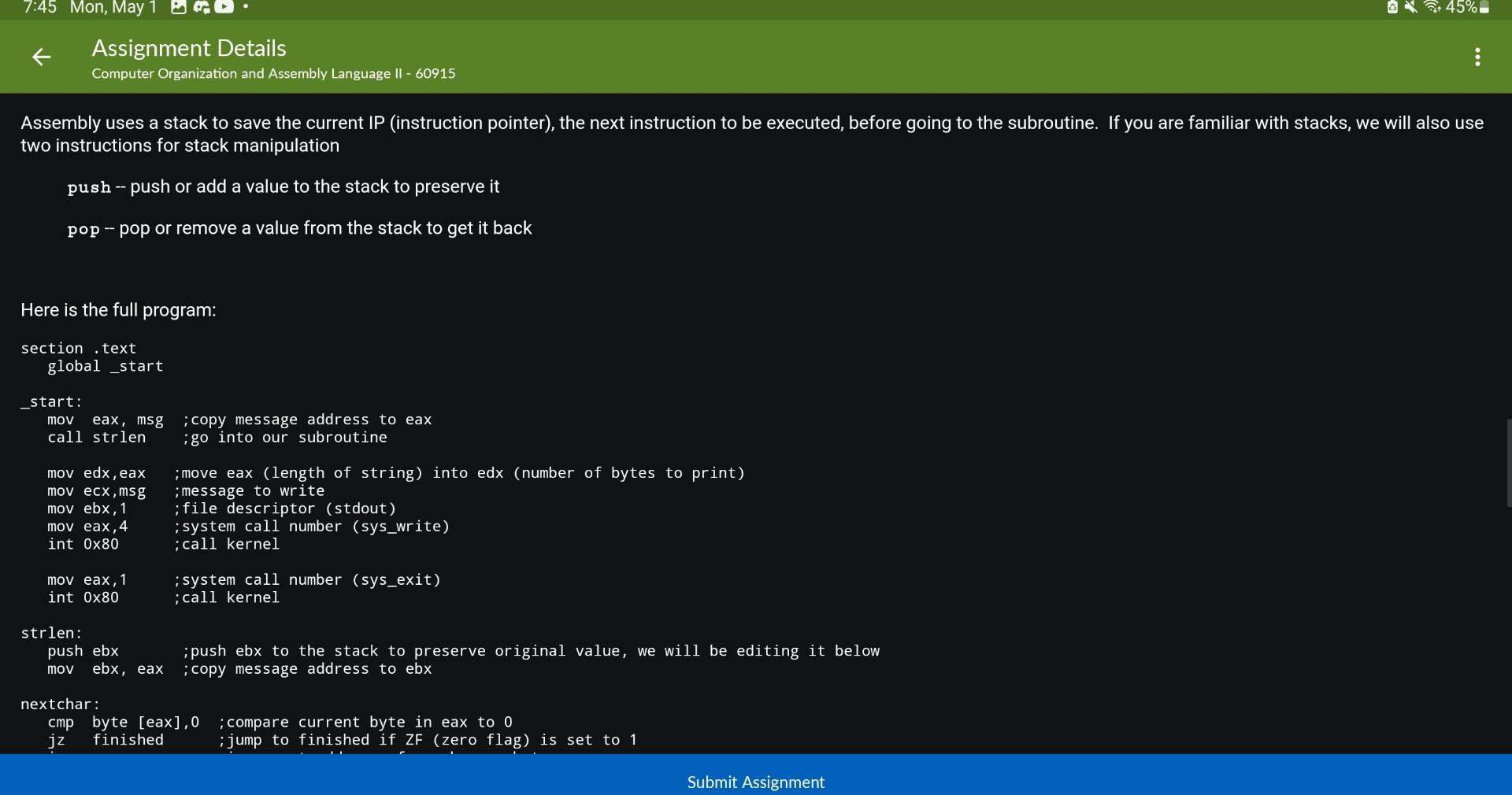 Assignment Details Computer Organization and Assembly | Chegg.com
