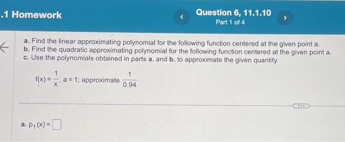 Solved .1 Homework ← a. Find the linear approximating | Chegg.com