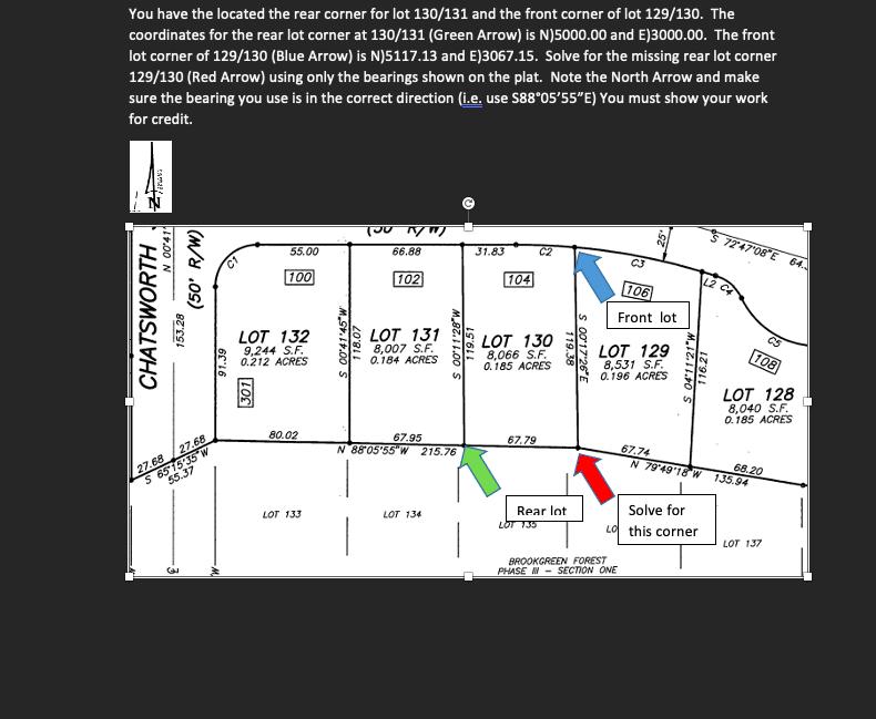 Solved You have the located the rear corner for lot 130131 | Chegg.com