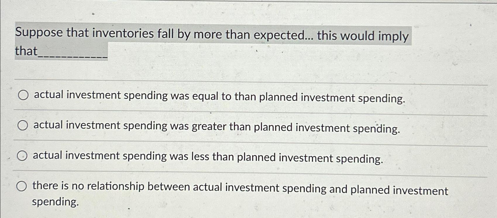 Solved Suppose that inventories fall by more than | Chegg.com