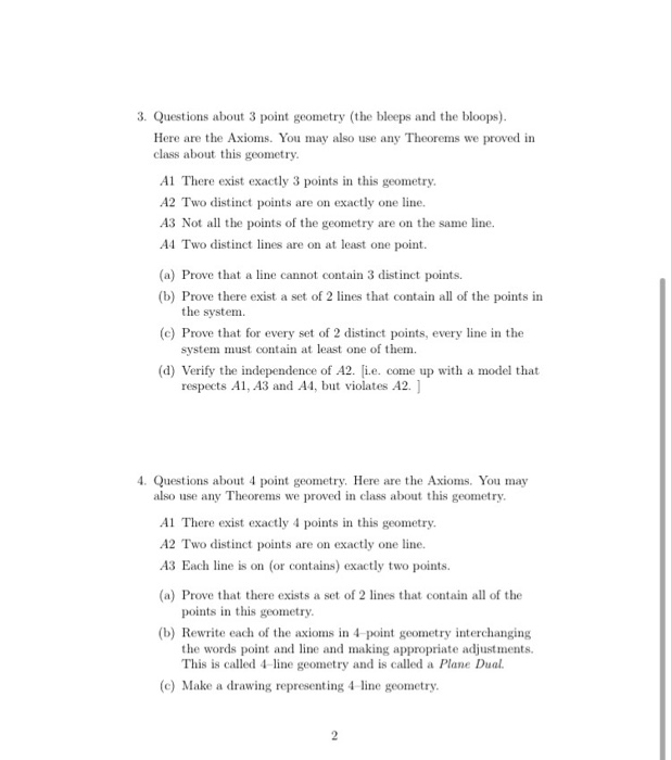 Solved 3. Questions about 3 point geometry (the bleeps and | Chegg.com