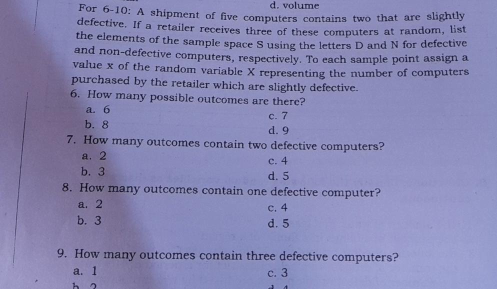 Solved d. volume For 6-10: A shipment of five computers | Chegg.com
