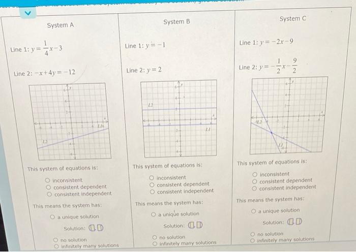 Solved System A System B System C Line 1: y = -1 - Line 1: y | Chegg.com