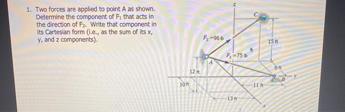 Solved 1. Two forces are applied to point A as shown. | Chegg.com