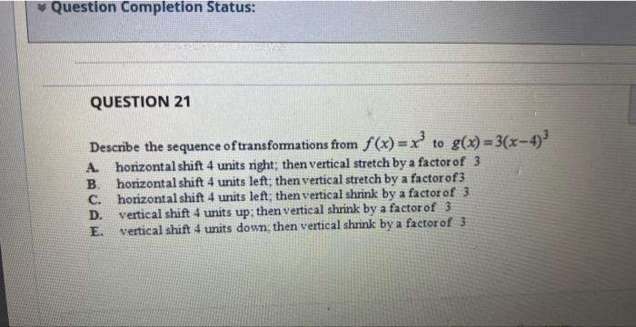 Solved Describe the sequence of transformations from f(x)=x3 | Chegg.com