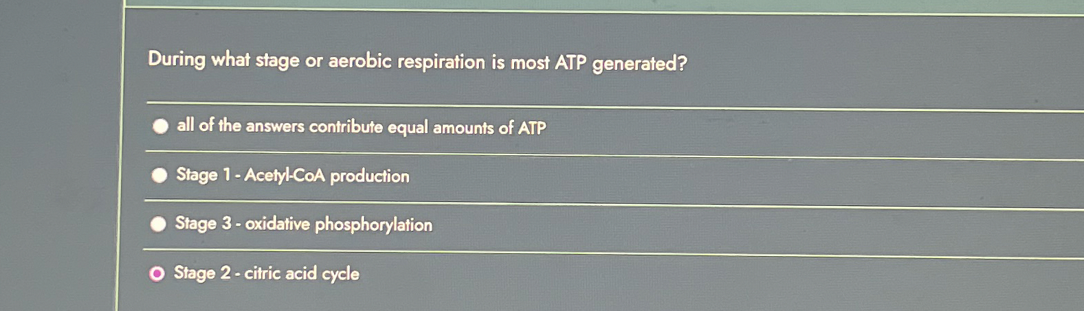 Solved During what stage or aerobic respiration is most ATP | Chegg.com