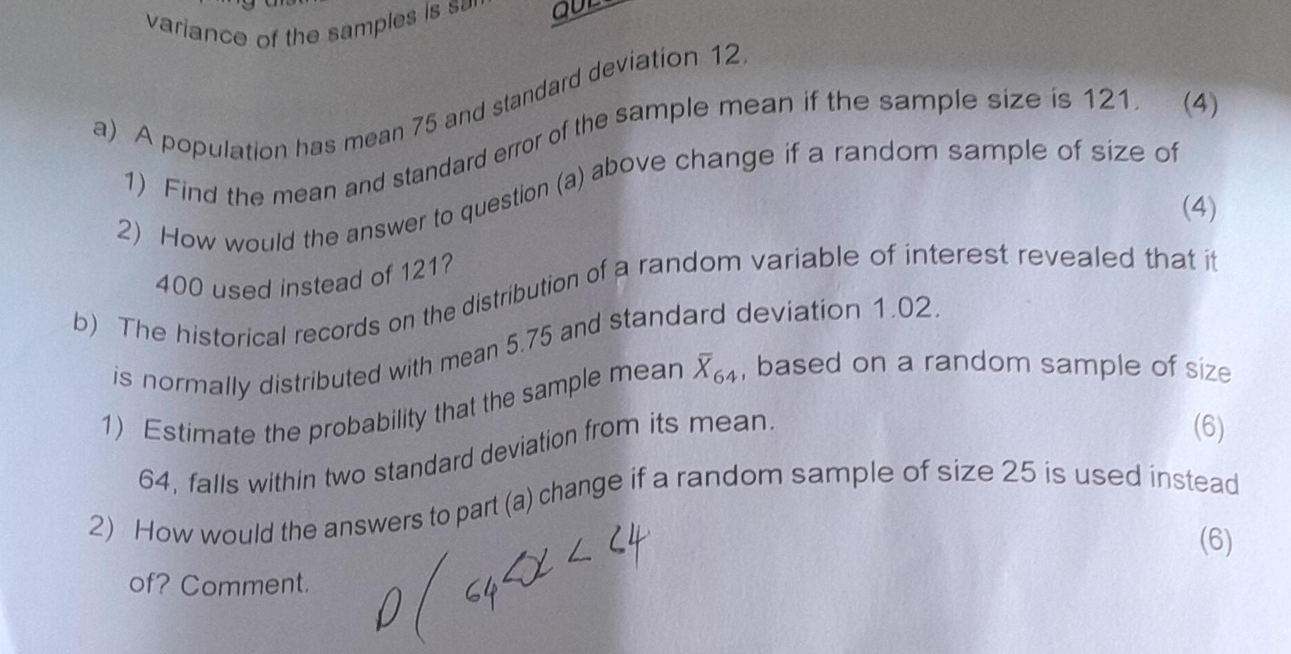 Solved A A Population Has Mean 75 And Standard Deviation