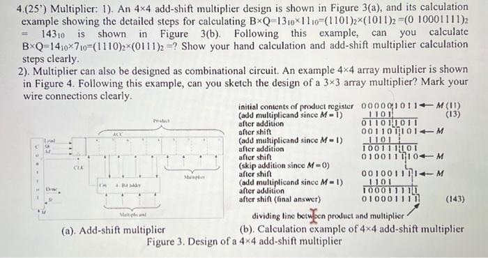 4.(25') Multiplier: 1). An 4×4 add-shift multiplier | Chegg.com