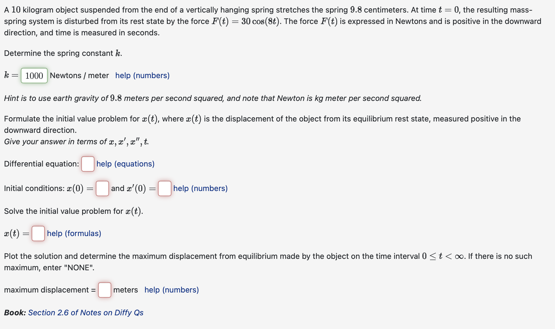 Solved A 10 ﻿kilogram object suspended from the end of a | Chegg.com