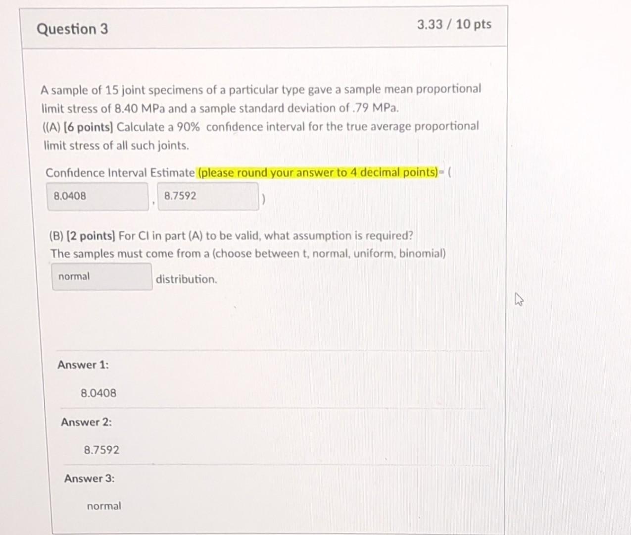 Solved A sample of 15 joint specimens of a particular type | Chegg.com