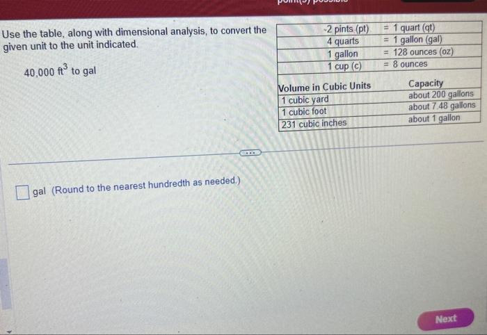 Solved Use the table, along with dimensional analysis, to | Chegg.com