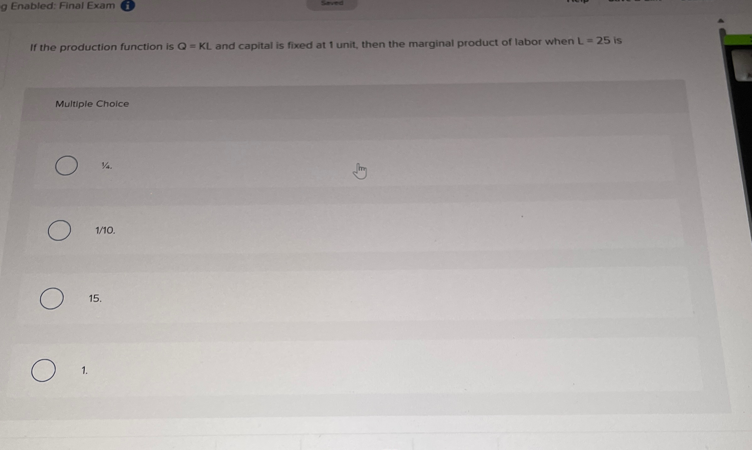 Solved g Enabled: Final Exam(i)SavedIf the production | Chegg.com