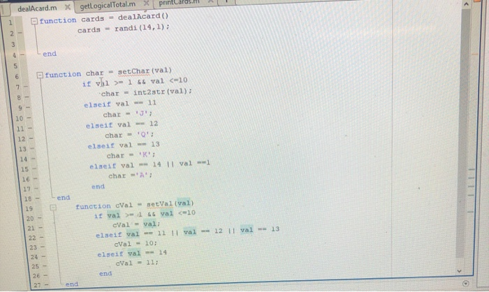 Im working on a matlab game BlackJack but it didnt | Chegg.com