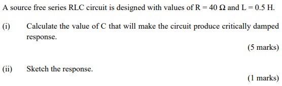 Solved A source free series RLC circuit is designed with | Chegg.com