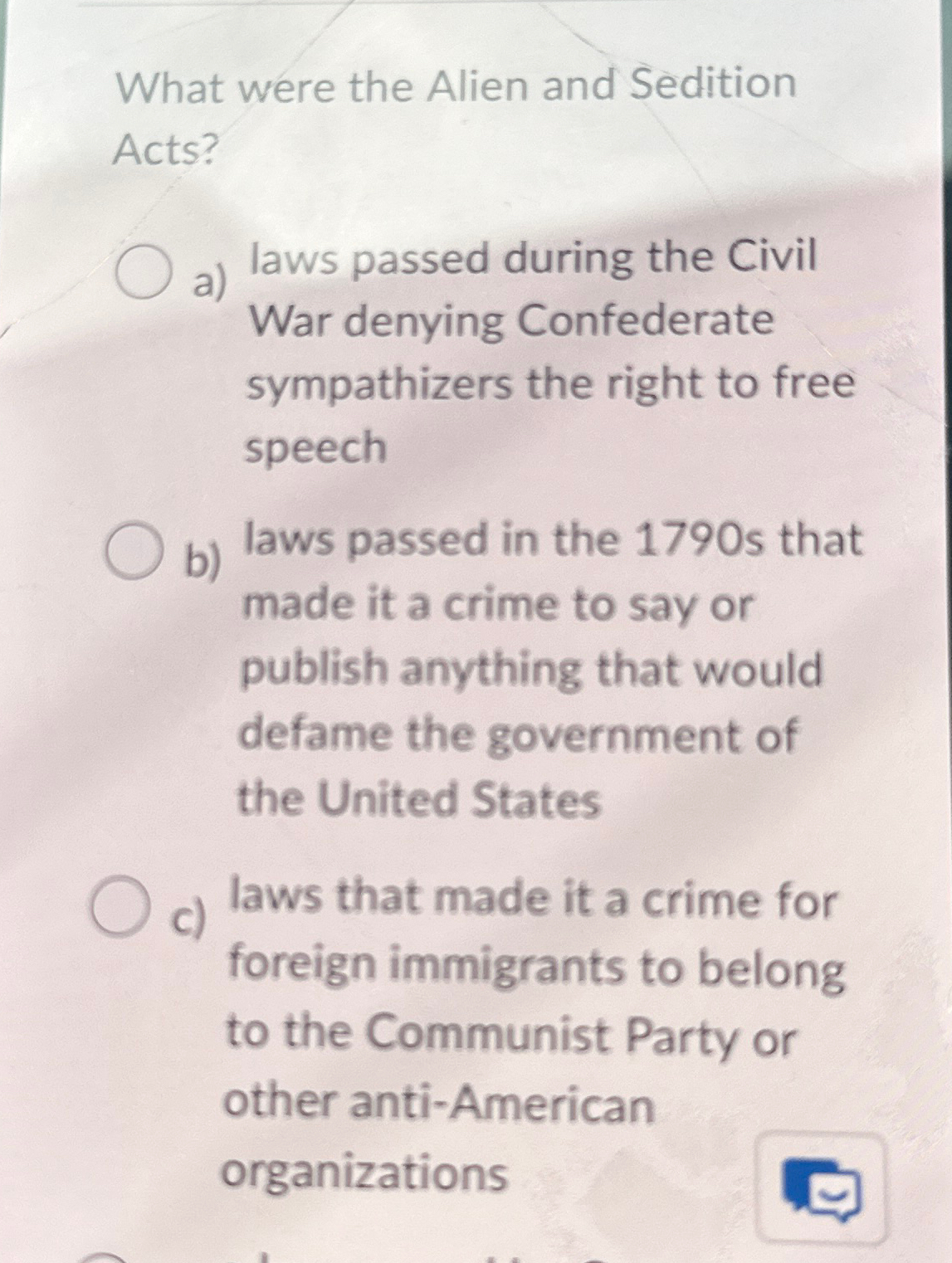Solved What were the Alien and Sedition Acts?a) ﻿laws passed | Chegg.com