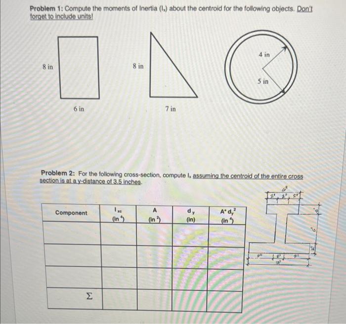 Solved Problem 1: Compute the moments of Inertia (Ix) about | Chegg.com