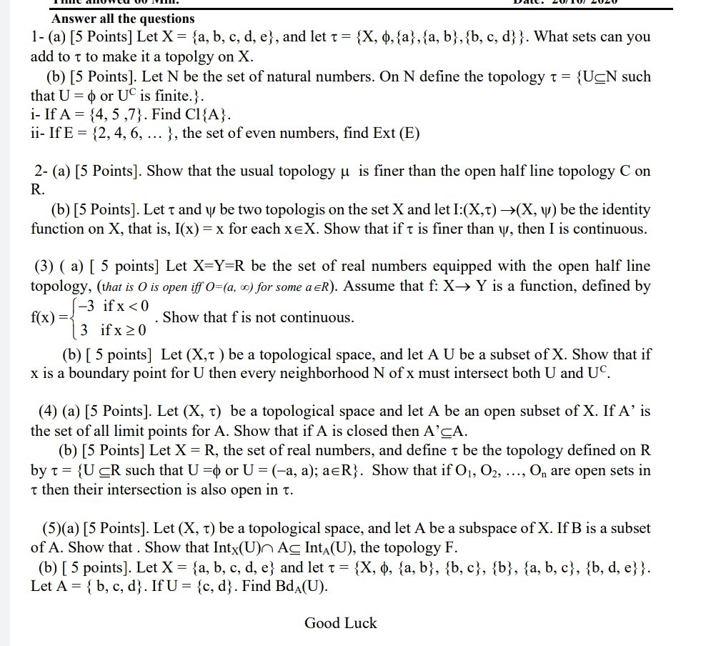 Solved Answer all the questions 1- (a) [5 Points] Let X = | Chegg.com