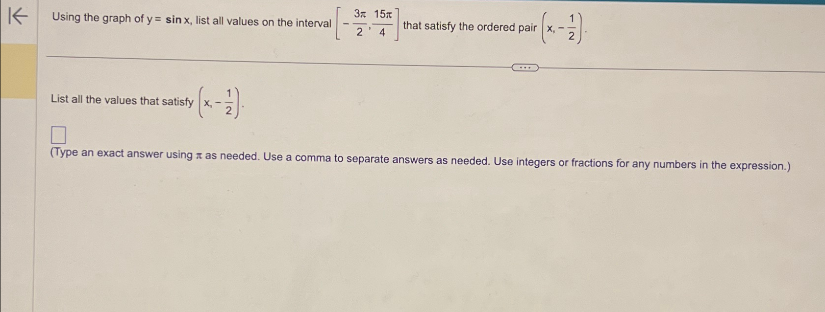 Solved Using the graph of y=sinx, ﻿list all values on the | Chegg.com