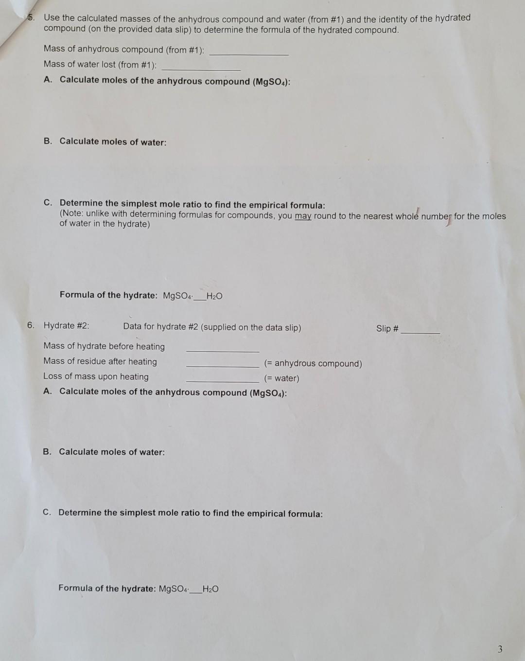 Solved Experiment 6 Name: EMPIRICAL FORMULAS Introduction: | Chegg.com