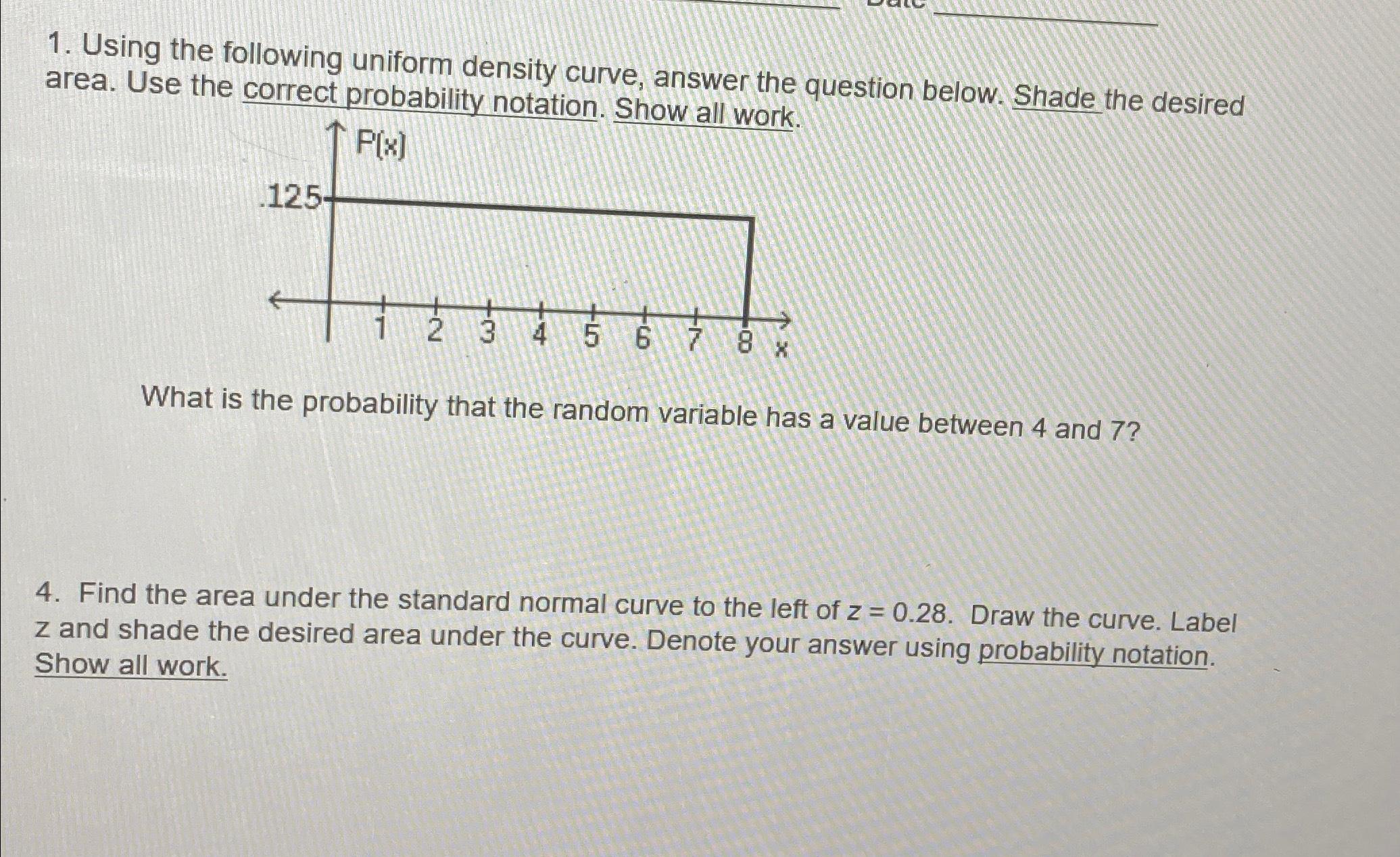 Solved Using the following uniform density curve, answer the | Chegg.com