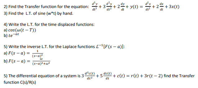 Solved Find the Transfer function for the equation: | Chegg.com