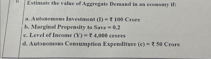 Solved Estimate the value of Aggregate Demand in an economy | Chegg.com