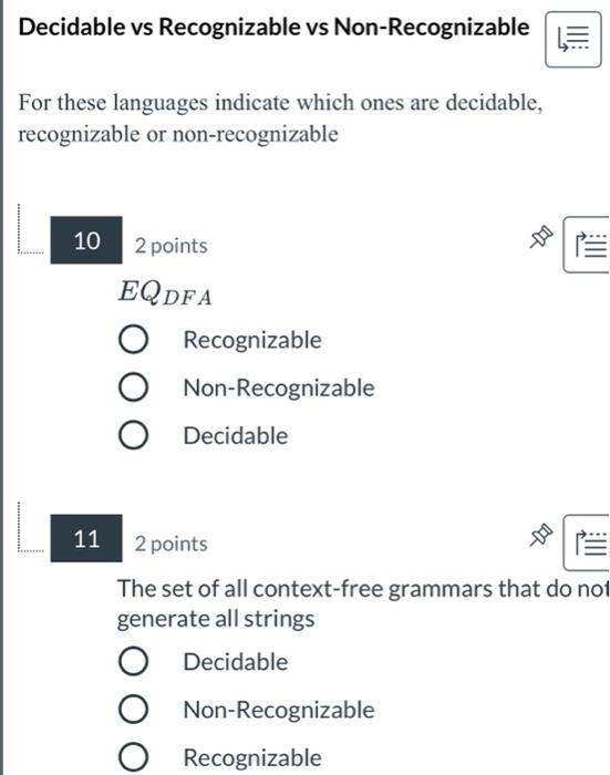 Solved Decidable vs Recognizable vs Non-Recognizable For | Chegg.com