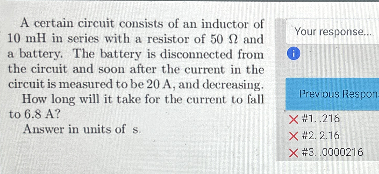 Solved A certain circuit consists of an inductor of 10 ﻿mH | Chegg.com