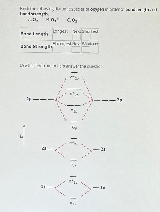Solved Rank the following diatomic species of oxygen in | Chegg.com
