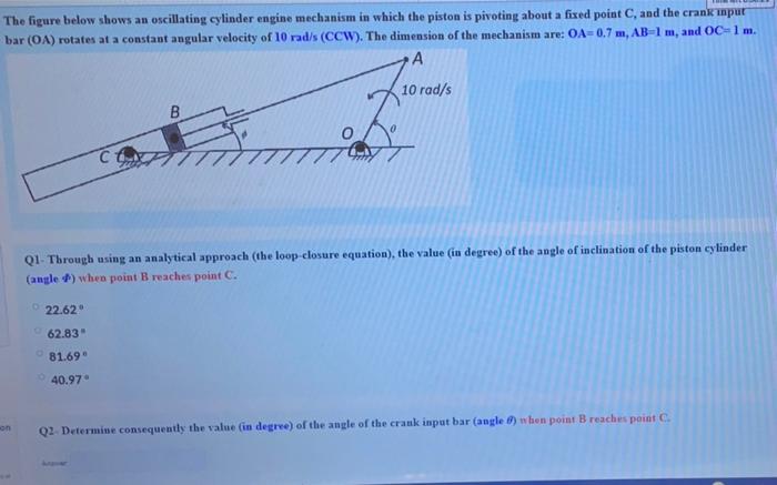 Solved The figure below shows an oscillating cylinder engine | Chegg.com