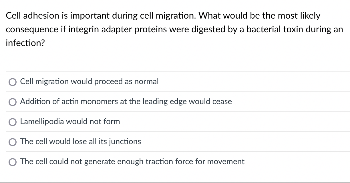 Solved Cell adhesion is important during cell migration. | Chegg.com