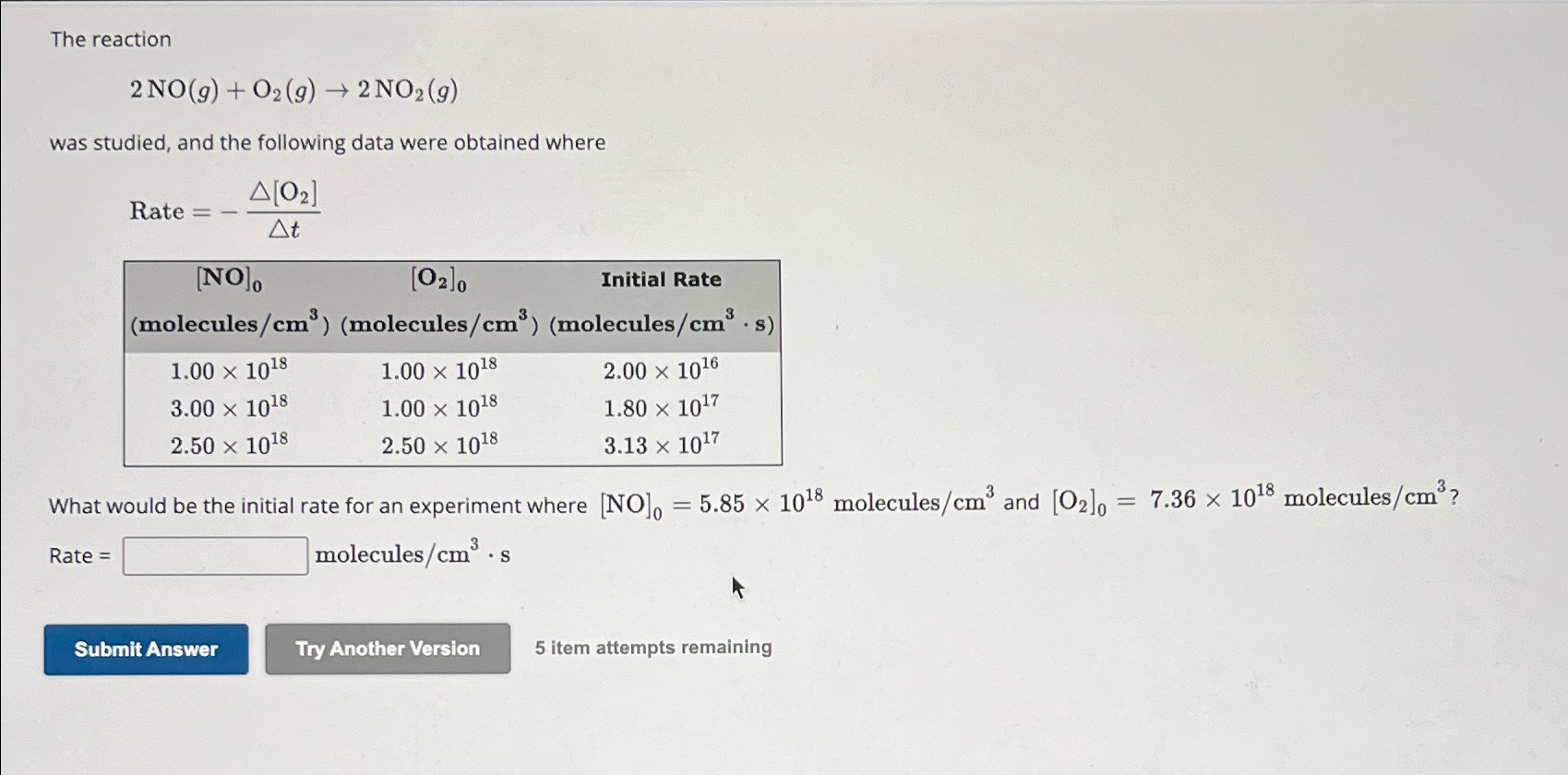 Solved What would be the rate for an experiment where | Chegg.com