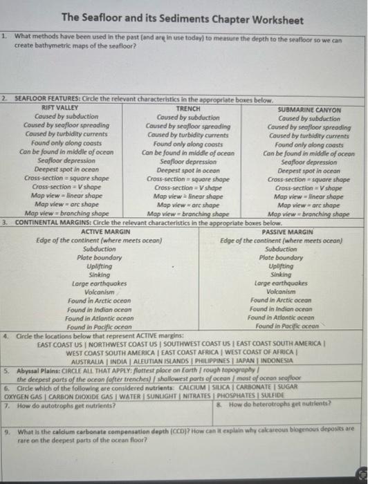 Solved The Seafloor and its Sediments Chapter Worksheet 1. | Chegg.com